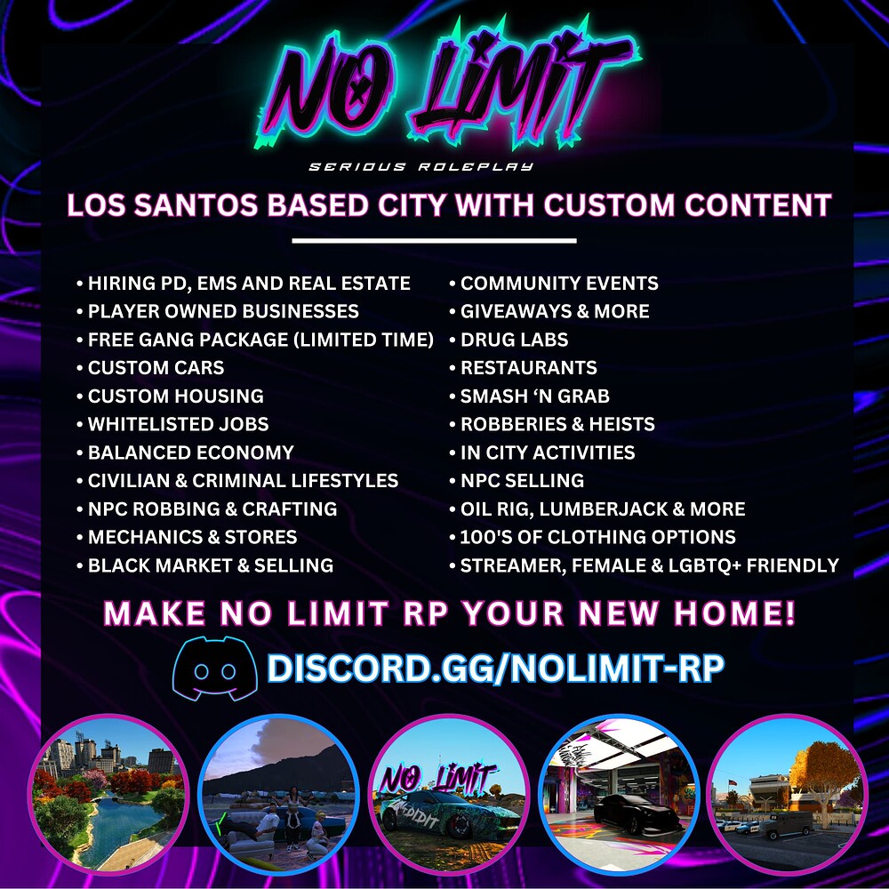 No Limit RP | New Players Welcome | Serious RP - Server Bazaar - Cfx.re ...