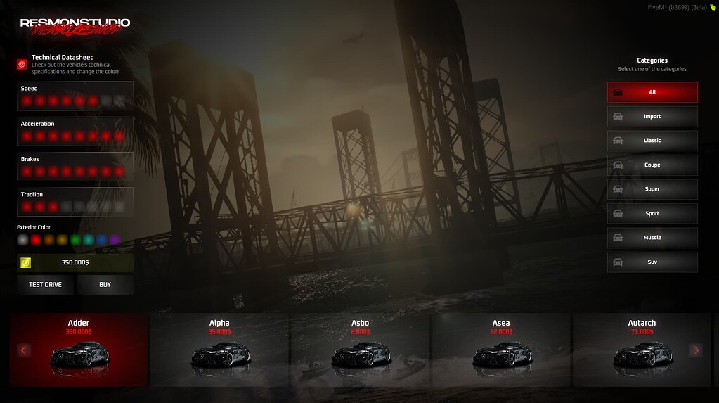 [ESX] [PAID] RS | Vehicleshop | Buy , Sell , Testdrive , Playerowned ...
