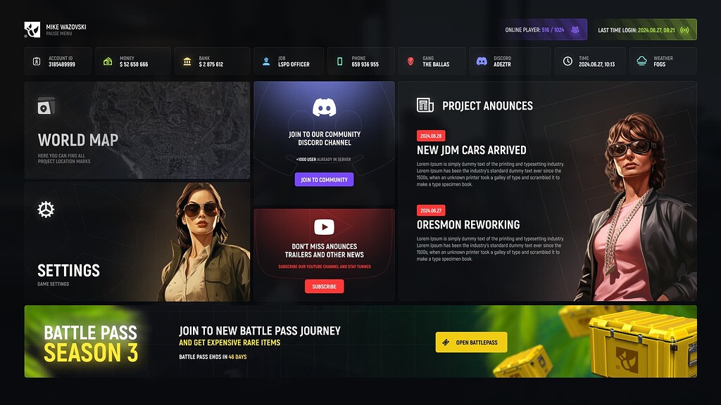 0r Pausemenu Modern Pause Menu Script Fivem Releases Cfx Re Community