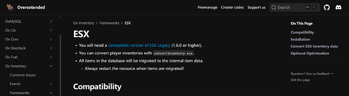 Weird Ox Inventory required ESX Legacy V1.6.0 - Server Discussion - Cfx.re Community