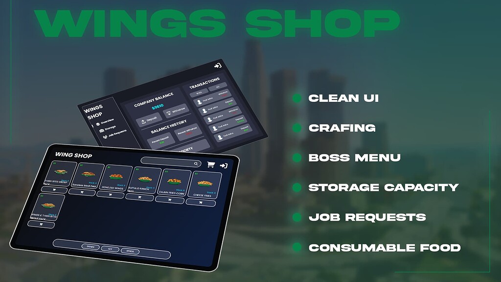 [Release] [ESX]/[QB] Wings Shop V2 | Crafting + Ingredients + Stock ...