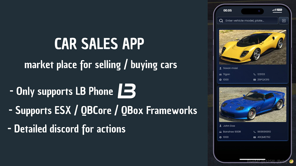 [ESX/QBCore/QBox] Car Marketplace App | LB Phone - FiveM Releases - Cfx ...