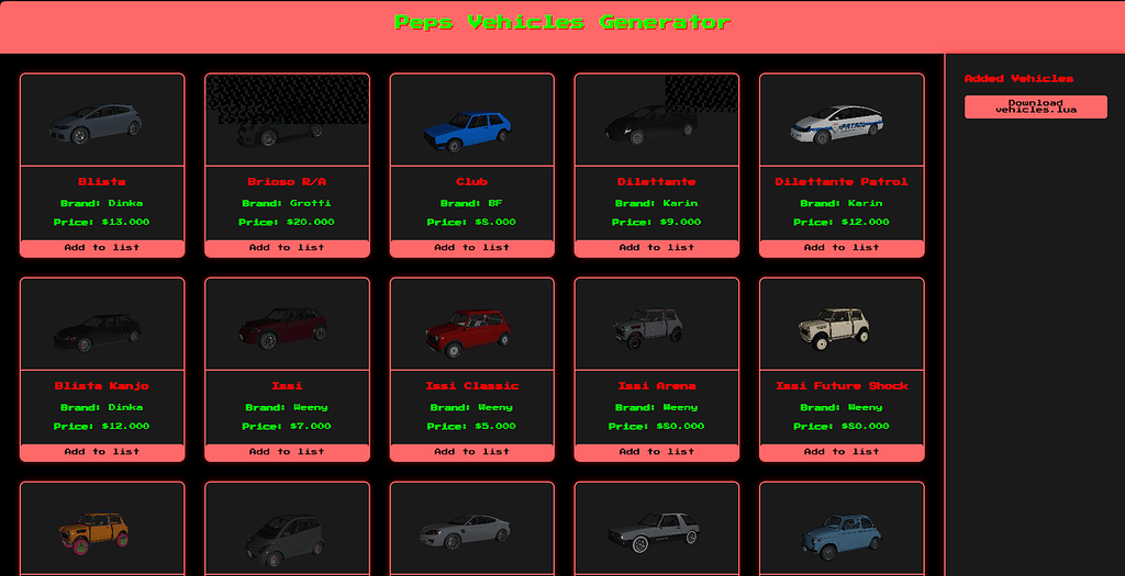 [QBCore] Vehicles.lua Generator Website - FiveM Releases - Cfx.re Community