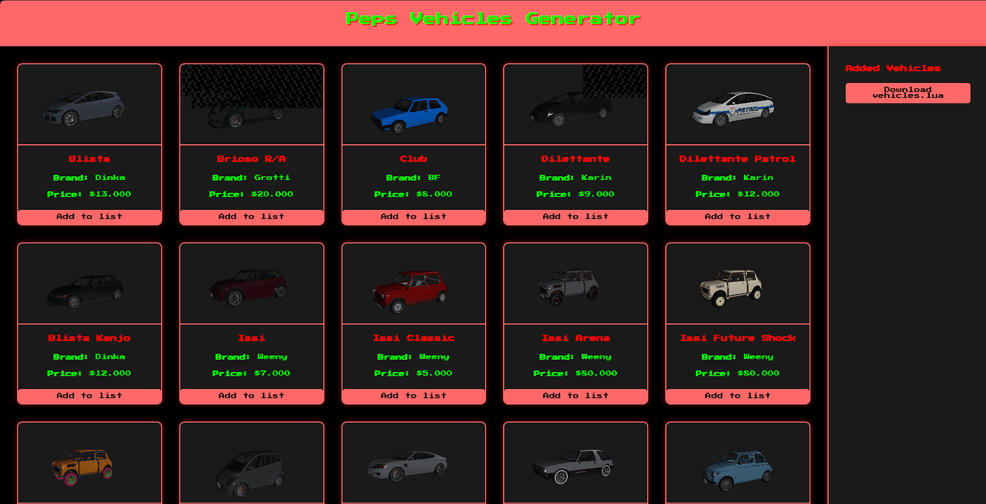 [QBCore] Vehicles.lua Generator Website - FiveM Releases - Cfx.re Community