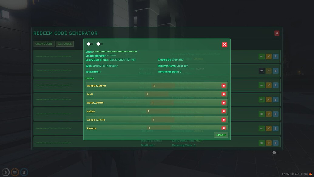 [ESX | QBCore] Advance Redeem Code Generator (direct to user, delete ...