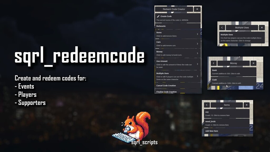 QBCore/QBox | Redeemable codes for Fivem | Paid - FiveM Releases - Cfx ...