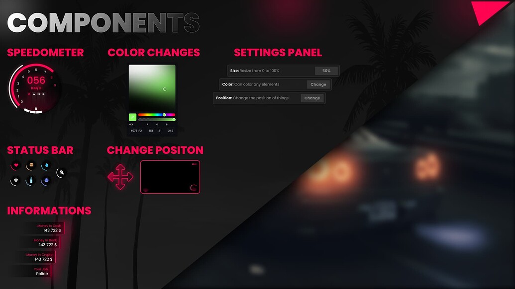 [PAID][ESX/QB] Neon HUD with Settings Panel, Cruise Control, Alert ...