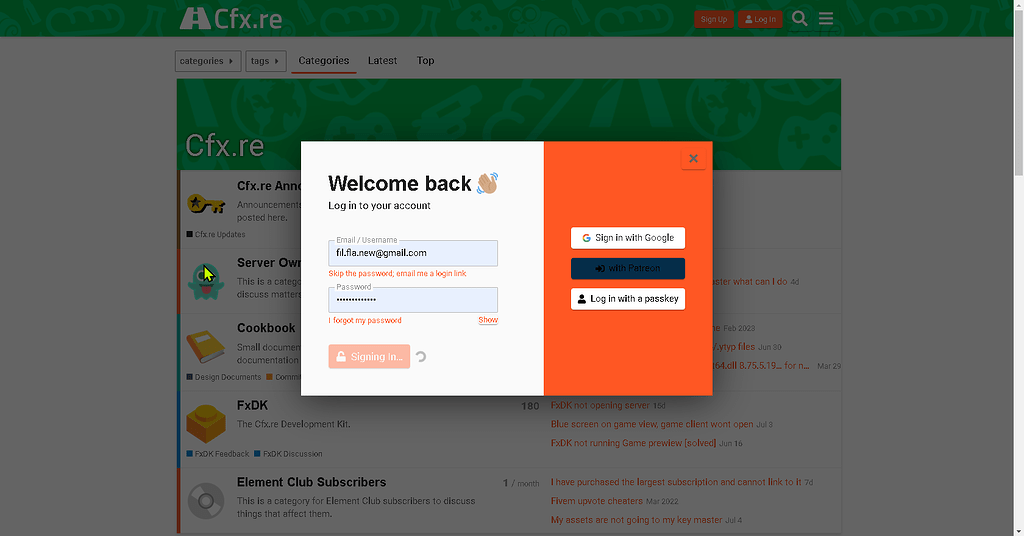Log in error on the cfx website - FiveM Client Support - Cfx.re Community