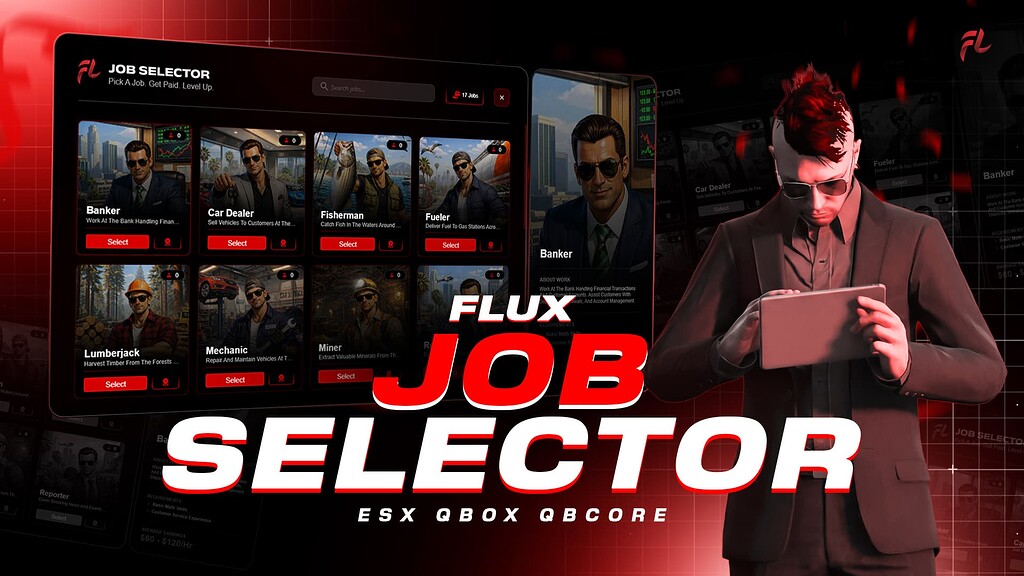 [QB / QBOX / ESX] Flux Job Selector | Premium Job Center UI for FiveM ...