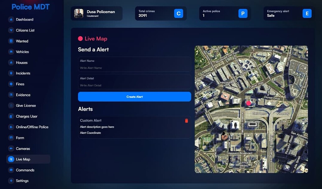 Dusa Police MDT | Advanced Tablet, Cameras, Live Map - FiveM Releases ...