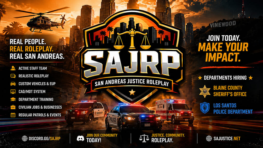 Upcoming FiveM Server I San Andreas Justice Roleplay I Hiring LEO and ...