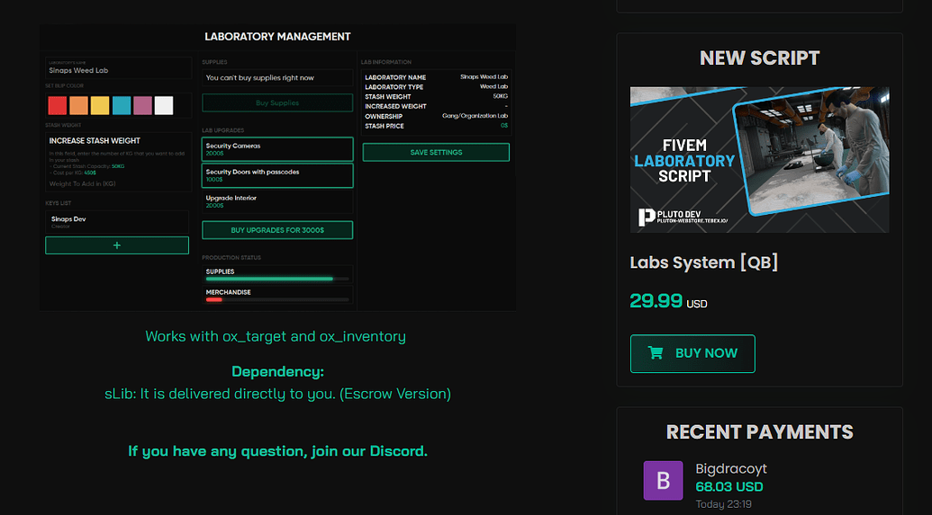 Most realistic drug laboratory system with modern ui - the only script ...