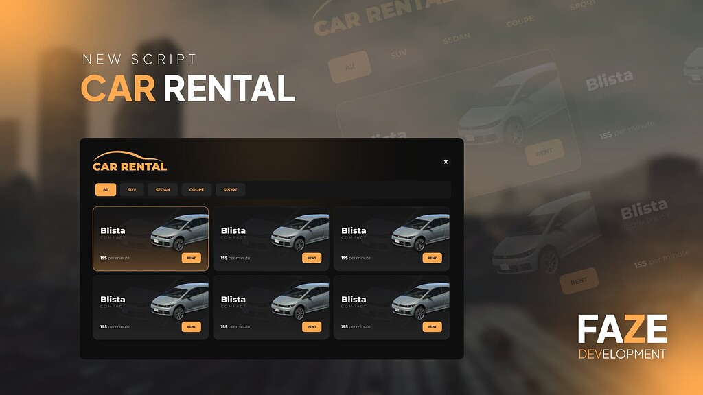 Car Rental ESX & QB | FaZe Development - FiveM Releases - Cfx.re Community