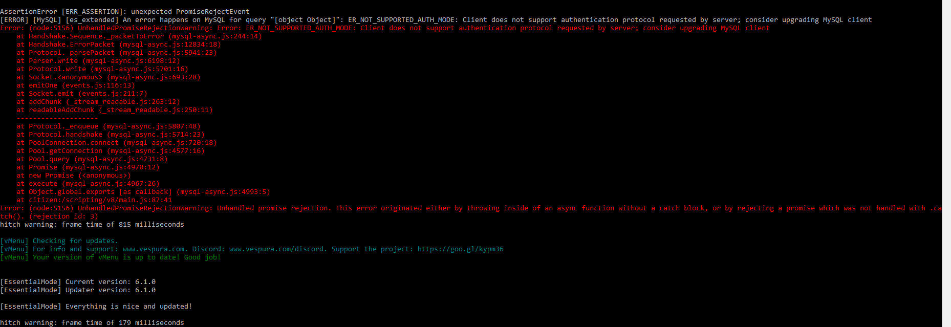 ESX Giving MySQL error - Server Discussion - Cfx.re Community
