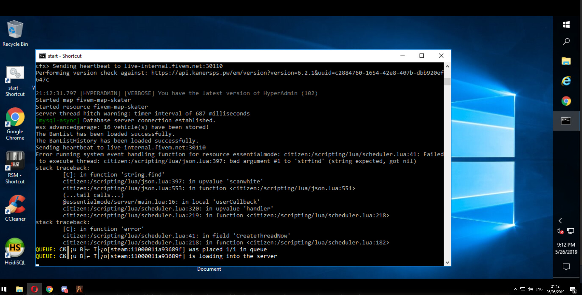 Error running system event handling function for resource essentialmode [need fix] - ES/ESX ...