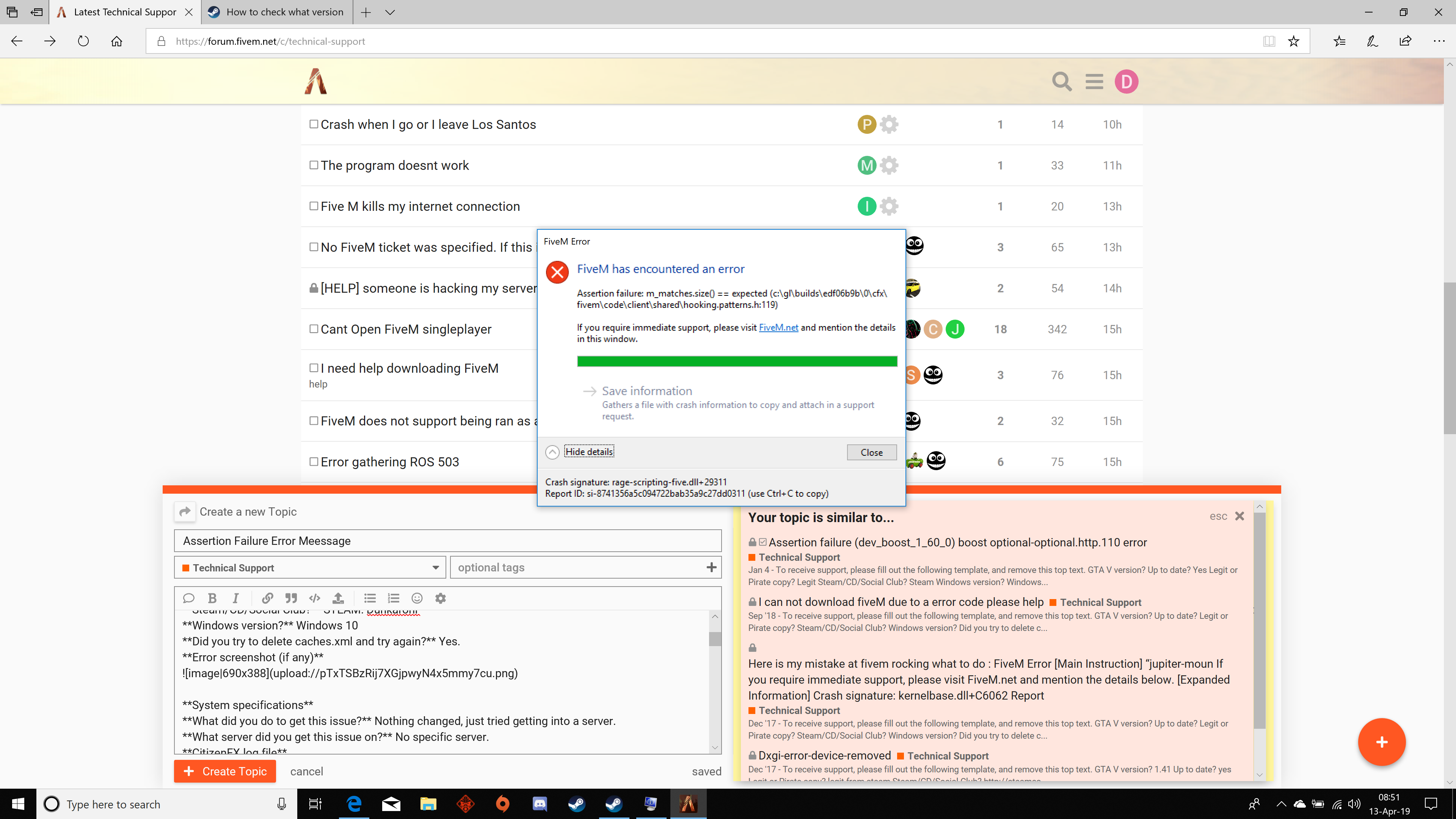 Assertion Failure Error Meessage - FiveM Client Support - Cfx.re Community
