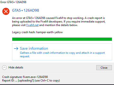 Error Code GTA5+ 126AD98 Crashes on opening FiveM - FiveM Client ...