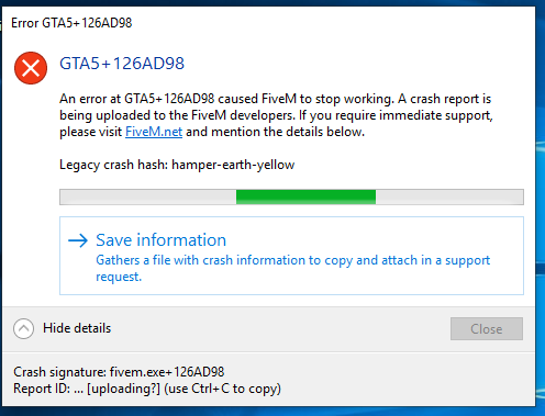 I keep getting Error Code GTA5+ 126AD98 Crashes 3-8 seconds after I ...