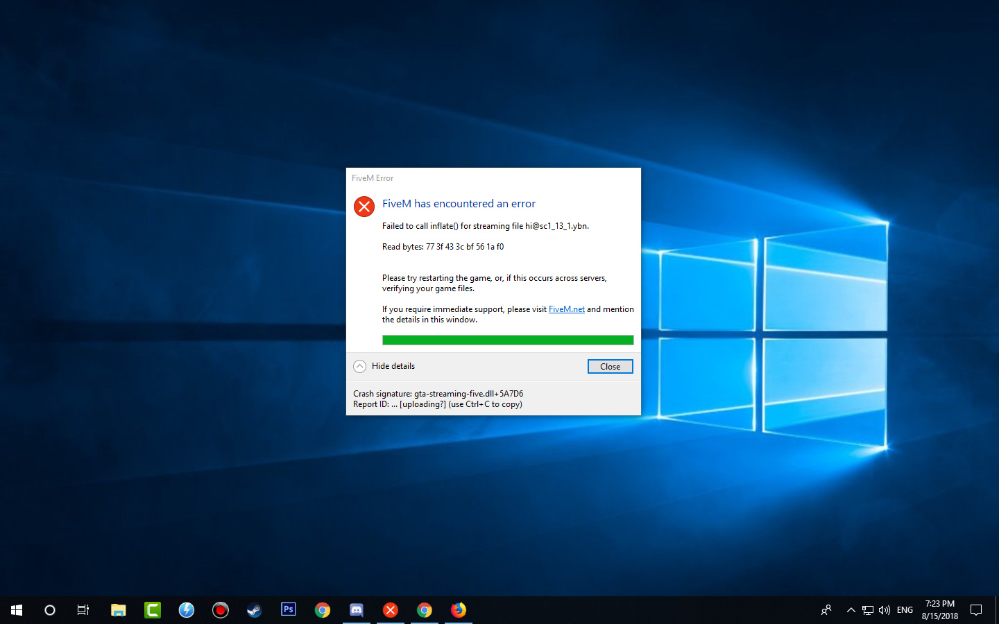 Fivem has encountered an error failed to call inflate () for streaming ...
