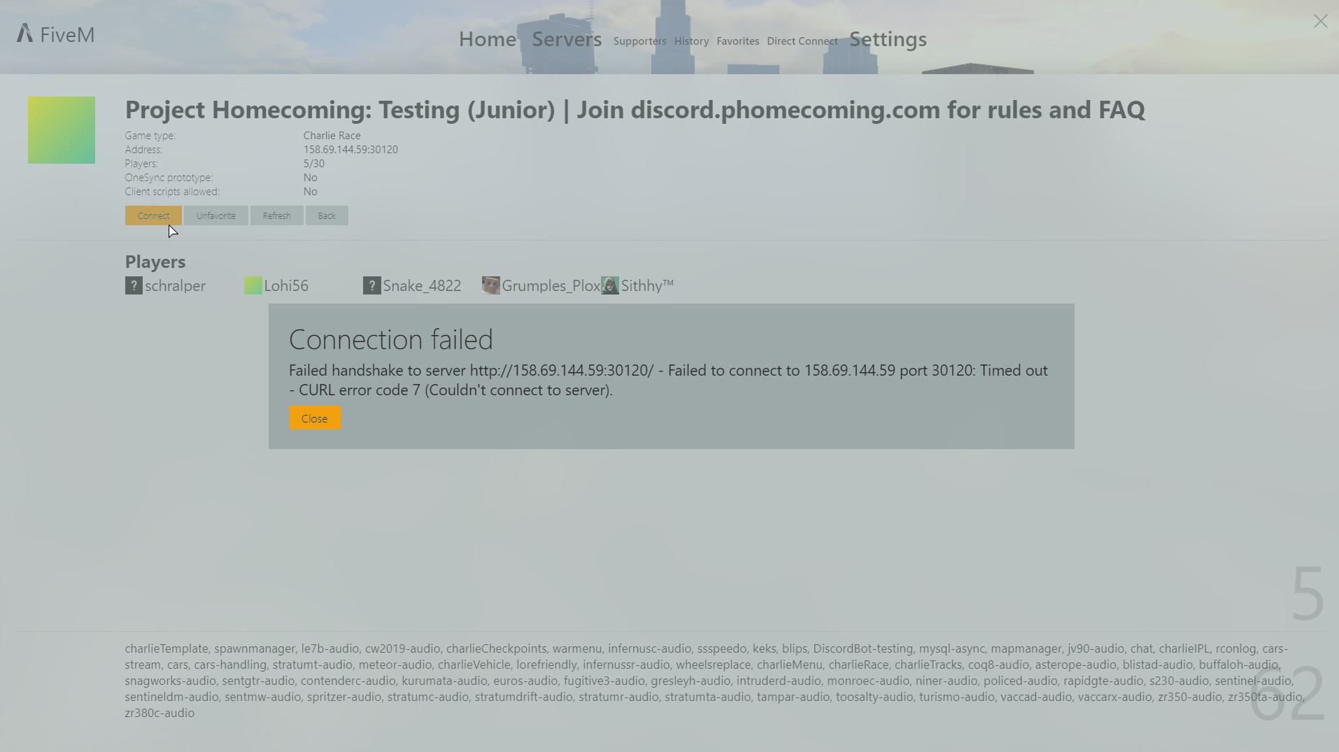 Timing out and Closed Connection while deferring on servers - FiveM ...