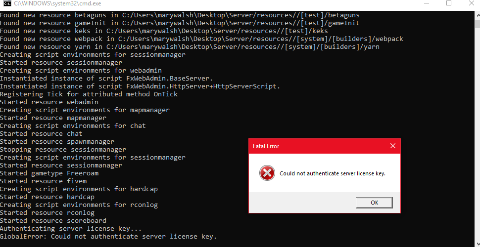 Fatal Error: Could Not Authenticate Server License Key - Server Discussion - Cfx.re Community