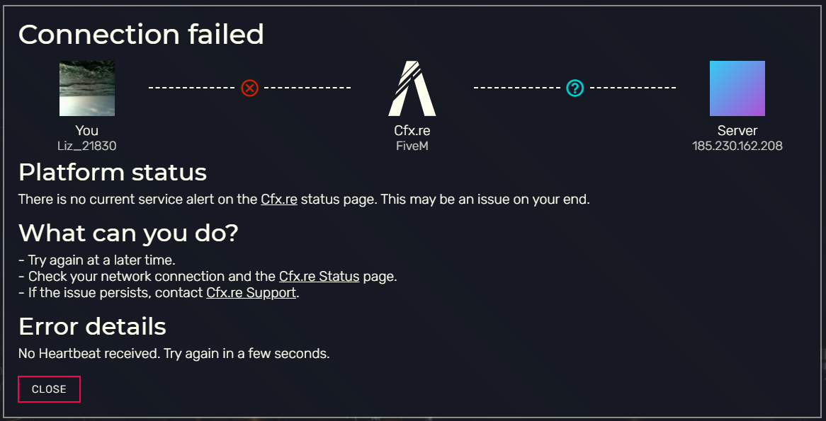 No Heartbeat received - FiveM Client Support - Cfx.re Community