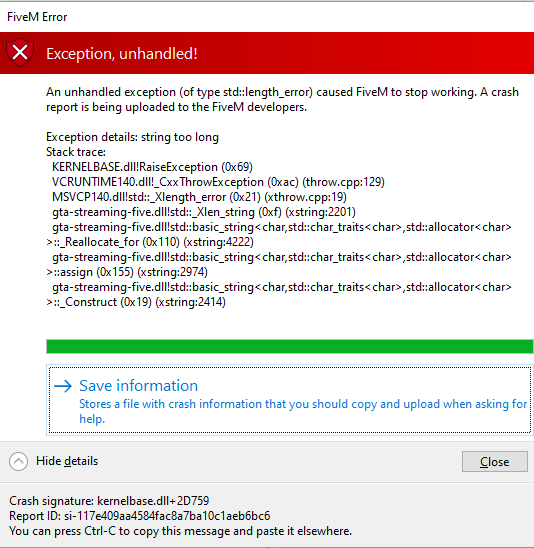 Exception, unhandled crash - FiveM Client Support - Cfx.re Community Exception, unhandled crash - FiveM Client Support - Cfx.re Community