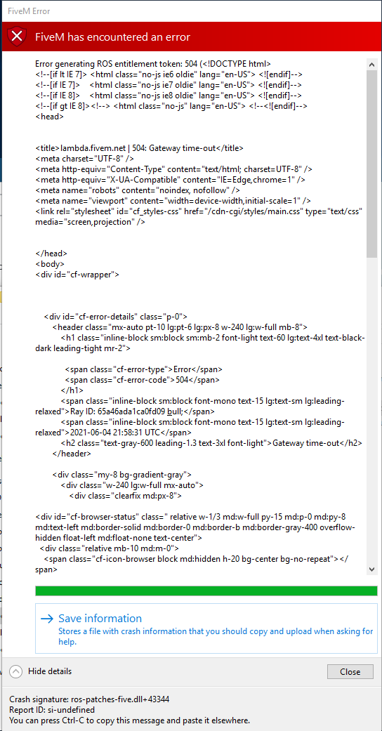 Error generationg ROS entitlement token: 504 - FiveM Client Support - Cfx.re Community