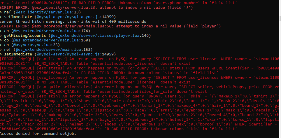 MySQL errors in console - ES/ESX - Cfx.re Community