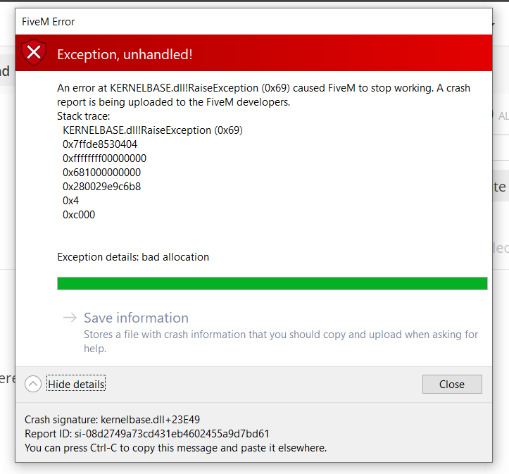 An error at KERNELBASE.dll!RaiseException (0x69) - FiveM Client Support ...