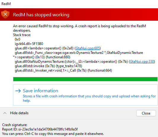 My game to crash every time I open the redm I do not put on the screen and only appears in the ...