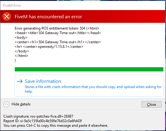 Error generating ROS entitlement token: 504 - FiveM Client Support - Cfx.re Community