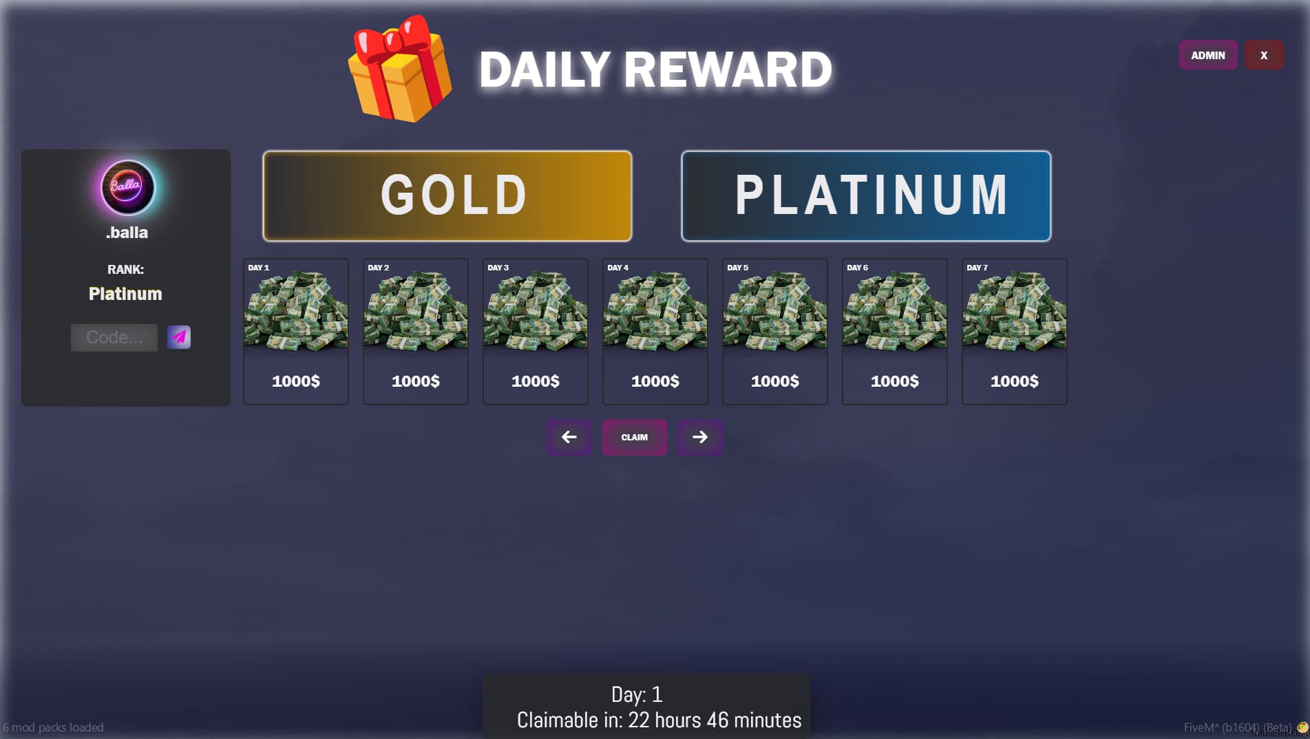 [paid] [esx Qb] Daily Reward Script Fivem Releases Cfx Re Community