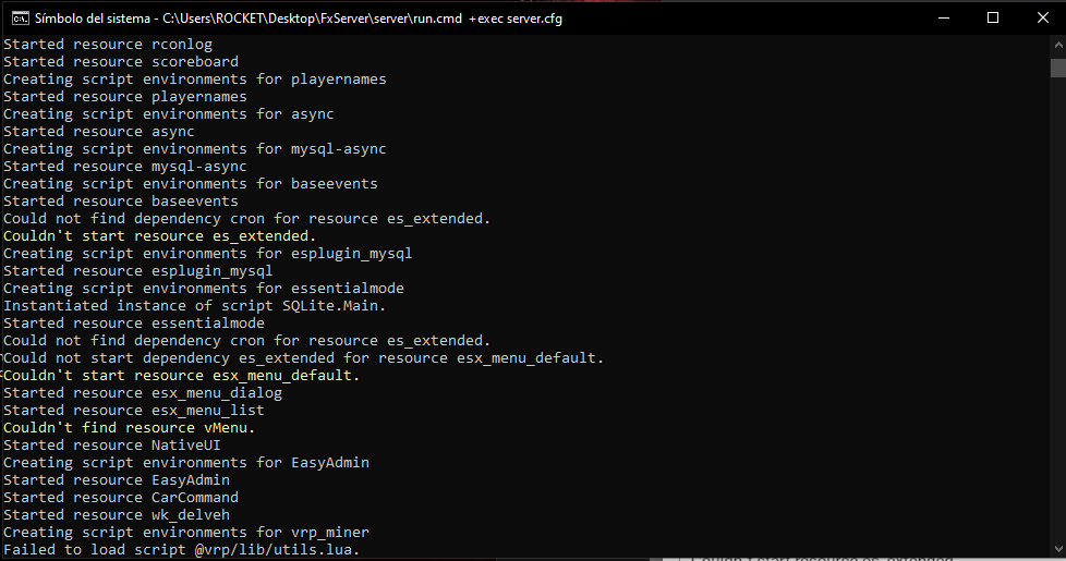 Couldn´t start resource es_extended - ES/ESX - Cfx.re Community