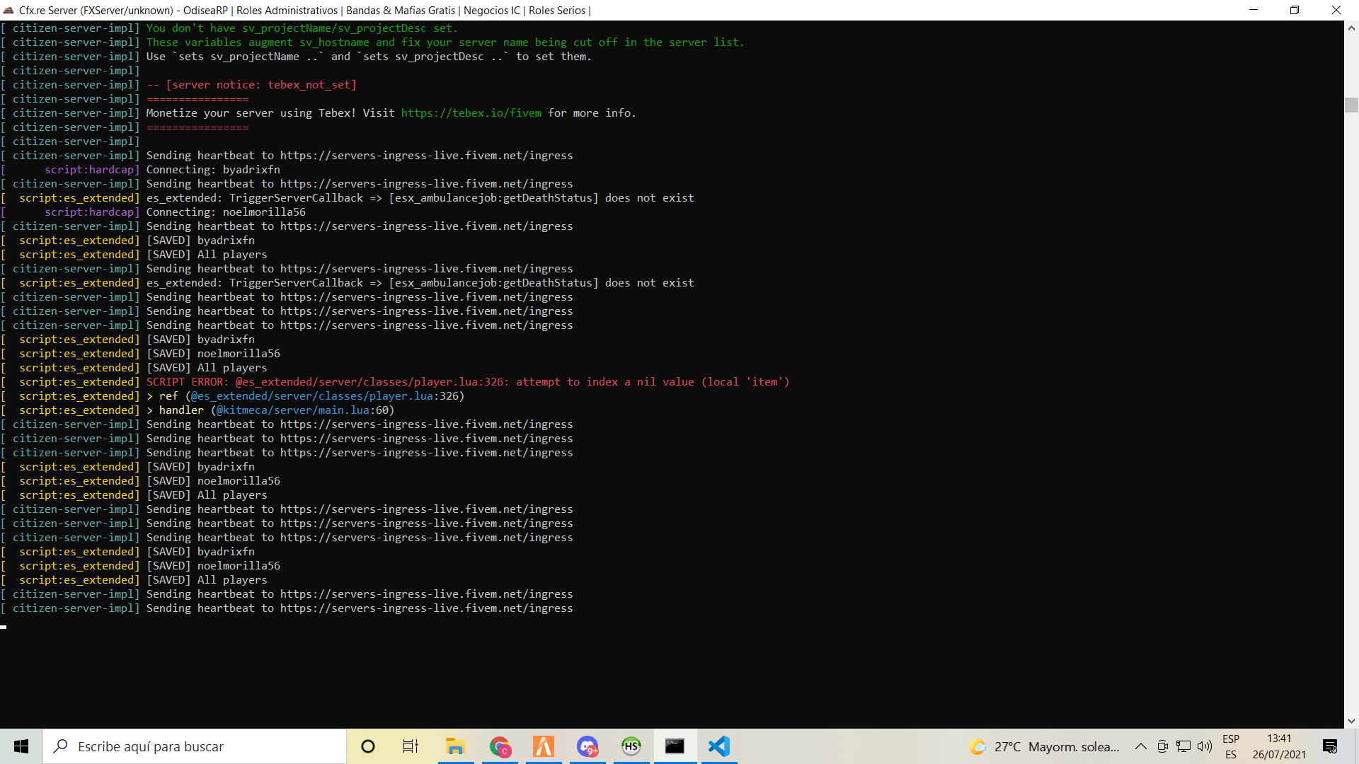 Error - es_extended/player.lua: 326 - ES/ESX - Cfx.re Community