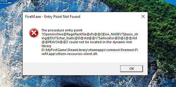 Fivem Crashes - Windows Error 127 - Could not load component citizen-resources-client.dll ...