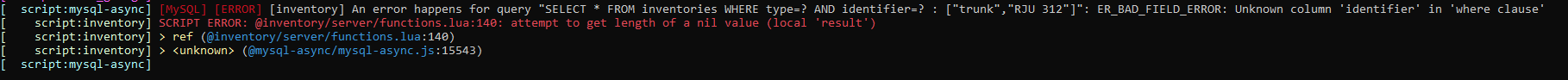 [MySQL] [ERROR] [inventory] An error happens for queary "SELECT' FROM inventories WHERE type ...