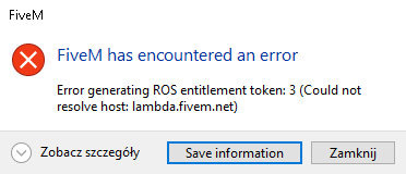 Error generating ROS entitlement token: 3 (Could not resolve host lambda.fivem.net) - FiveM ...
