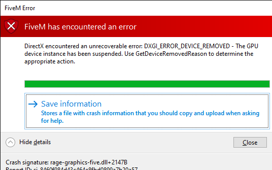 Directx DXGI Error device romoved - FiveM Client Support - Cfx.re Community