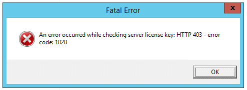 GlobalError: An error occurred while checking server license key: HTTP 403 - error code: 1020 ...
