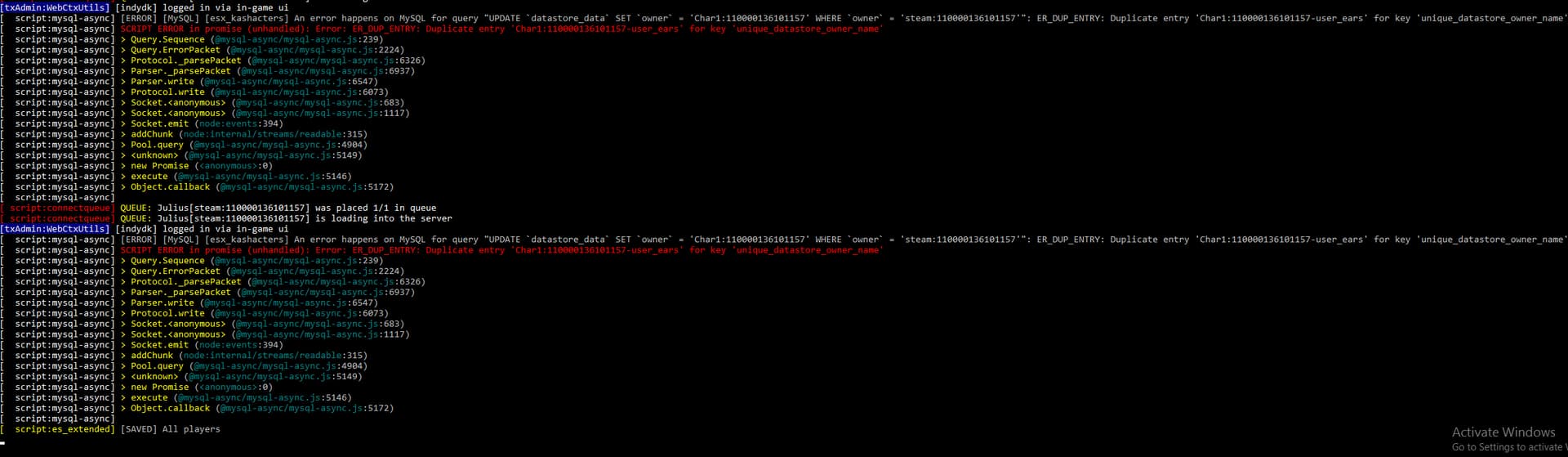 MySQL - ER_DUP_ENTRY - Resource Support - Cfx.re Community