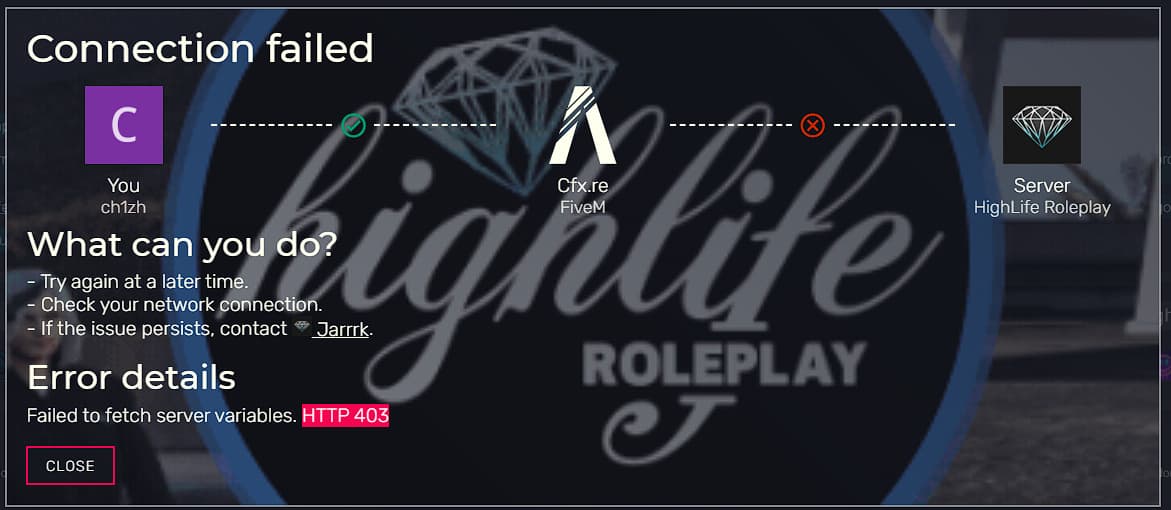 Failed to fetch server variables. HTTP 403 - FiveM Client Support - Cfx ... Failed to fetch server variables. HTTP 403 - FiveM Client Support - Cfx ...
