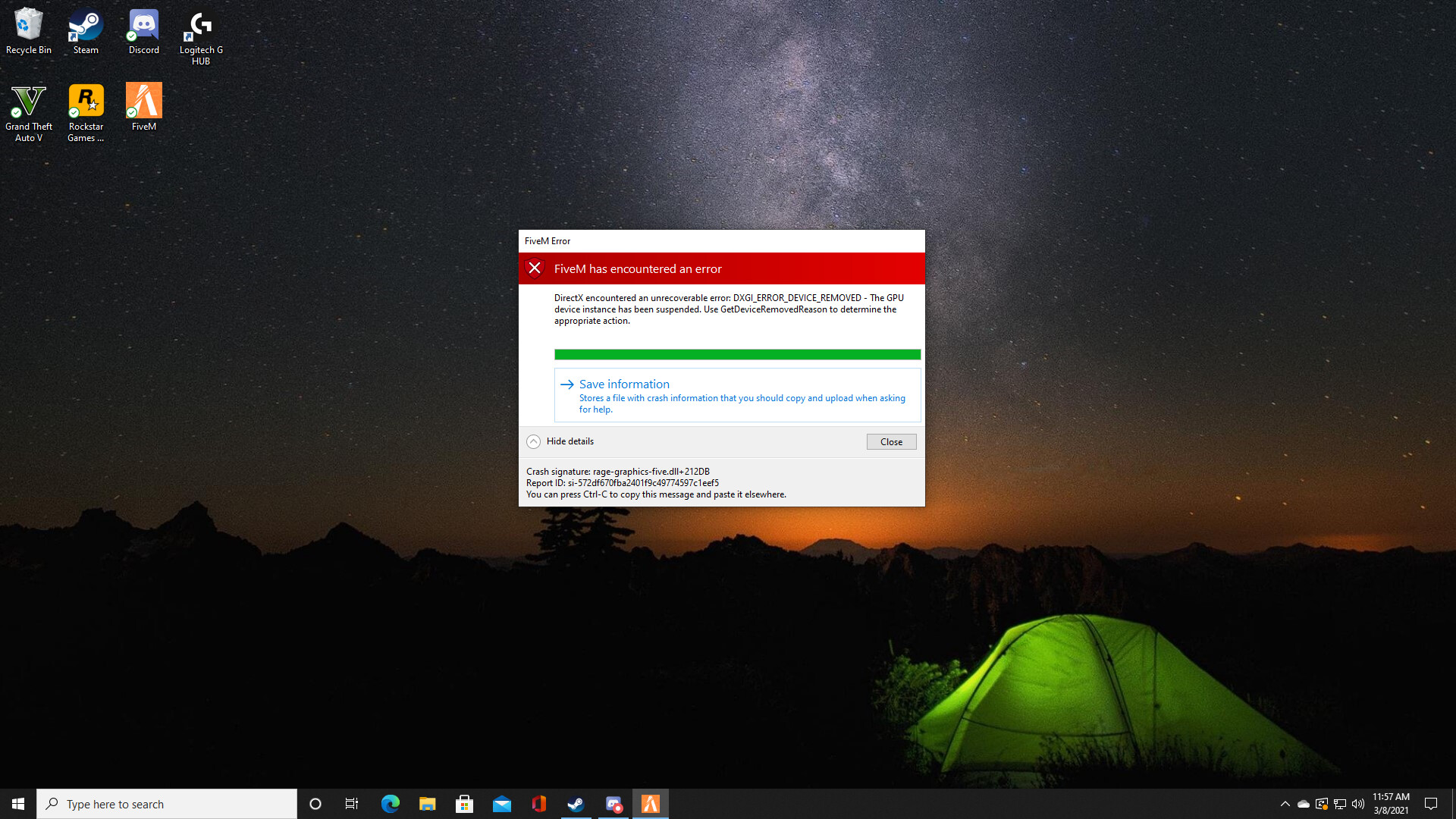 I Get on Play for a couple minutes then get DirectX issueDXGI Error ...