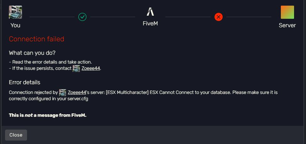 [Help] ESX Cannot Connect to your database - ES/ESX - Cfx.re Community