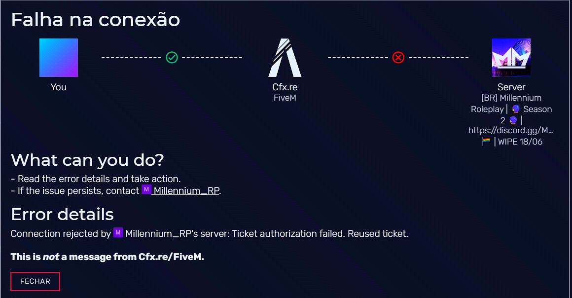 Server: Ticket authorization failed. Reused ticket - FiveM Client Support - Cfx.re Community