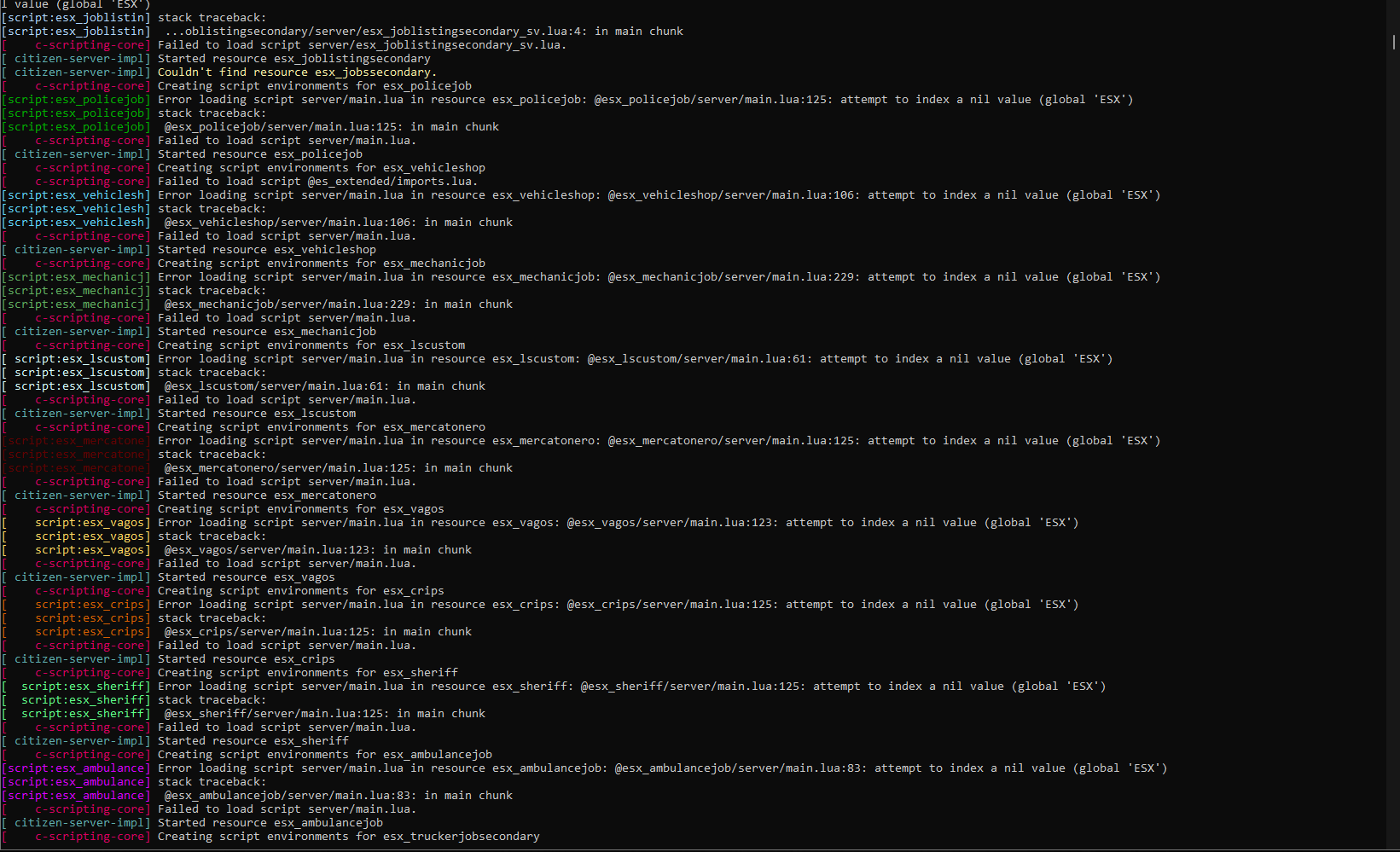 Script error esx identity/server/main.lua152 attempt to call a nil value (field ...