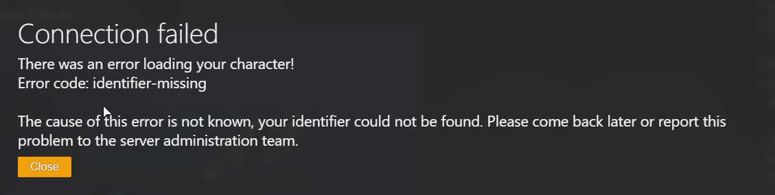 [Help] Getting "Error code: identifier-missing" in newly created server ...