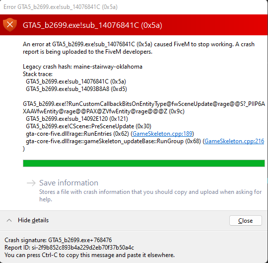 Legacy crash hash:main-stairway-oklahoma - FiveM Client Support - Cfx ...
