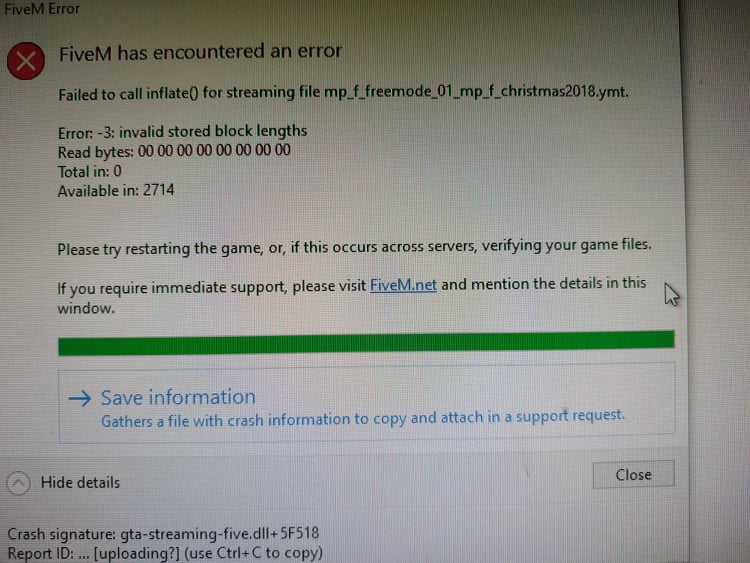 Failed to call inflate () for streaming files. - FiveM Client Support - Cfx.re Community