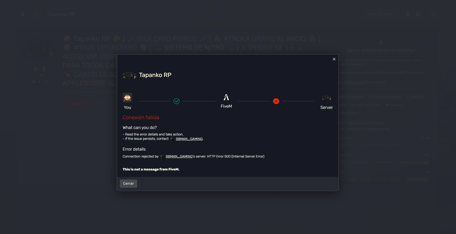 HTTP Error 500 (Internal Server Error) - FiveM Client Support - Cfx.re Community